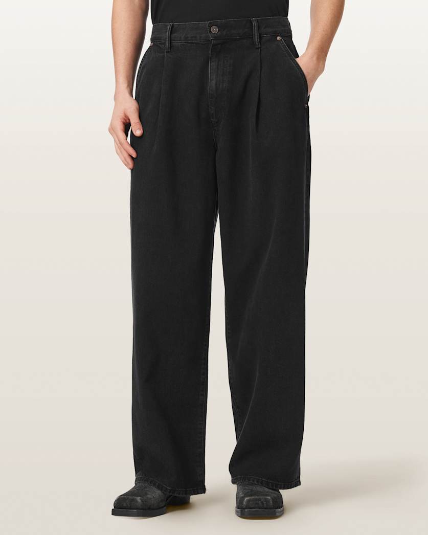 Daze Pleated Wide Leg Jeans Washed Black | ALLSAINTS US